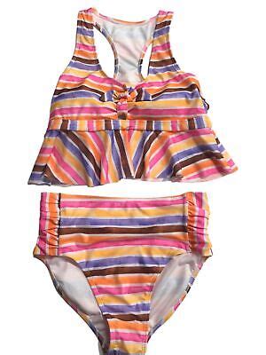 Girls Pink Orange Purple Rainbow Stripe 2pc Tankini Swimming Suit Ebay