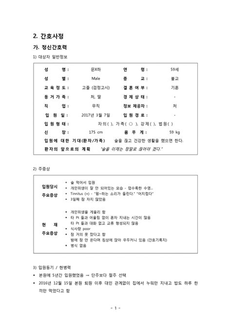 정신간호학 실습 알코올 중독alcoholism 케이스스터디 자료 A 의약학