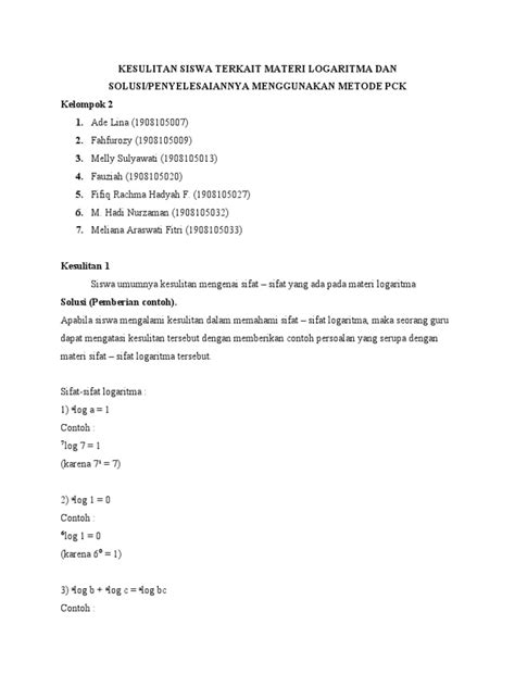 Logarithm Difficulties And Solutions Pdf