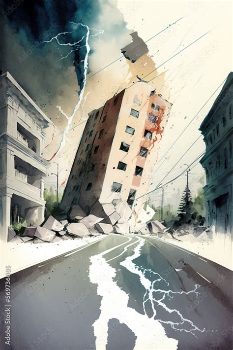 Earthquake Representation Of Building Falling Down Vertical Generative