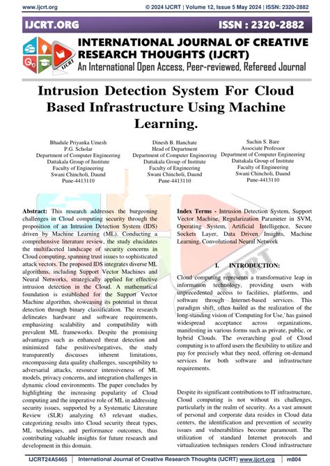 (PDF) Intrusion Detection System For Cloud Based Infrastructure Using Machine Learning