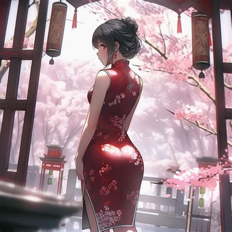 Premium Ai Image Anime Woman In Red Dress Standing In Front Of A