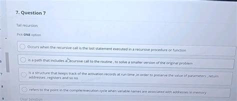 Question Tail Recursion Pick One Option Studyx