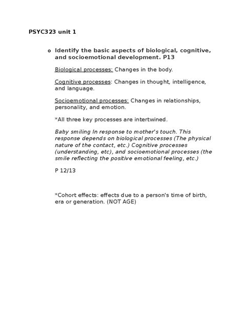 PSYC323 Unit 1 Notes Psyc 323 AU Studocu