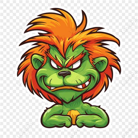 Cartoon Monster Head Sticker With Orange Hair Clipart Vector Png