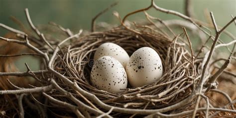 Three Speckled Bird Eggs Nestled In A Woven Nest Stock Image Image Of