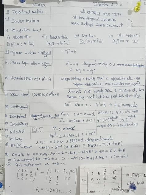 Short Notes On Special Types Of Matrices Pdf Linear Algebra