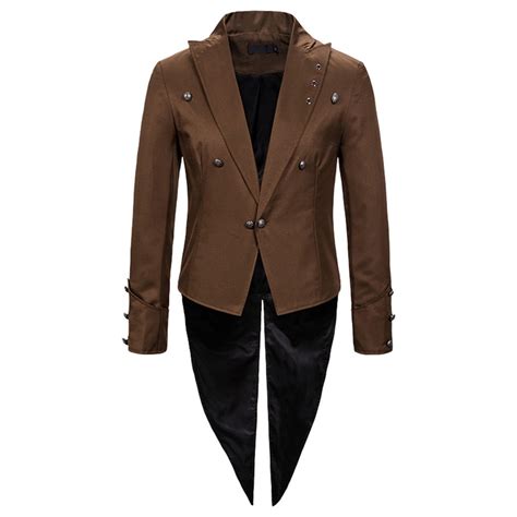 Zodggu Tailcoat Jacket Gothic Frock Uniform Tuxed Costume For Men Lapel