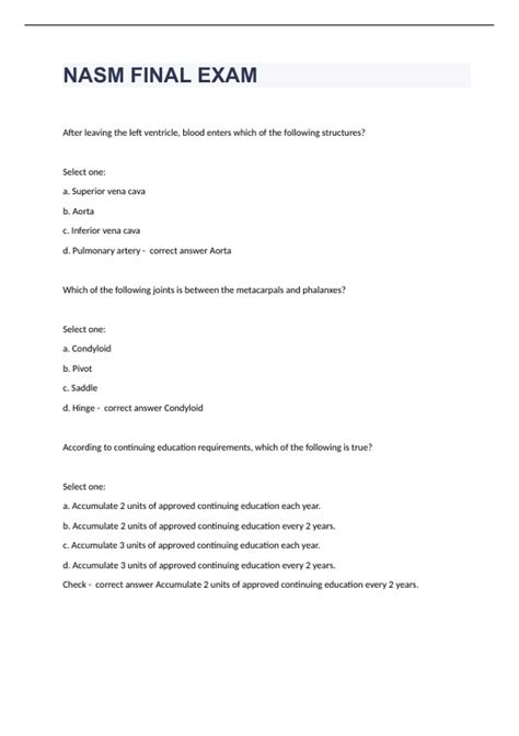 NASM FINAL EXAM Question And Answers Correct NASM Stuvia US