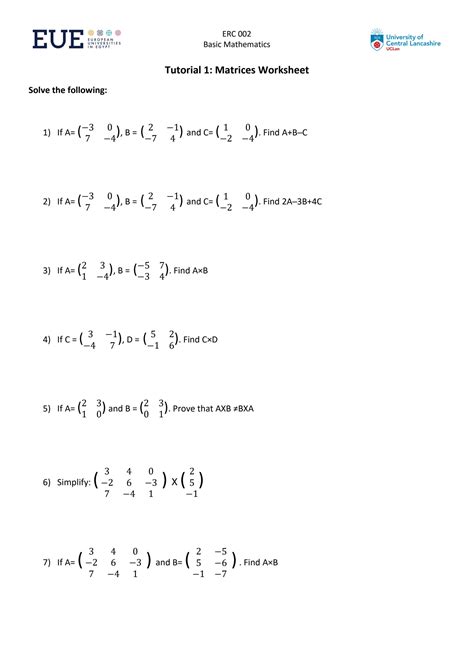 SOLUTION: Worksheet matrices - Studypool
