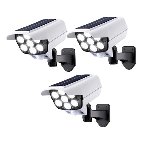 Комплект фалшиви соларни лампи 3 броя Тип камера Вграден слънчев панел 77 Led 7 Smd