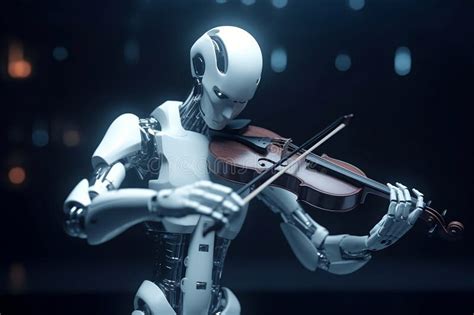 Humanoid Robot Playing A Violin And Enjoying The Music Generative Ai