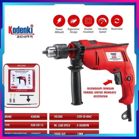 Jual Mesin Bor Tembok Kayu Beton 13 Mm Dua Arah Electric Drill Kodenki