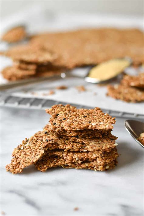 Simple 4 Ingredient Flax Seed Crackers Gf Vegan With Two Spoons
