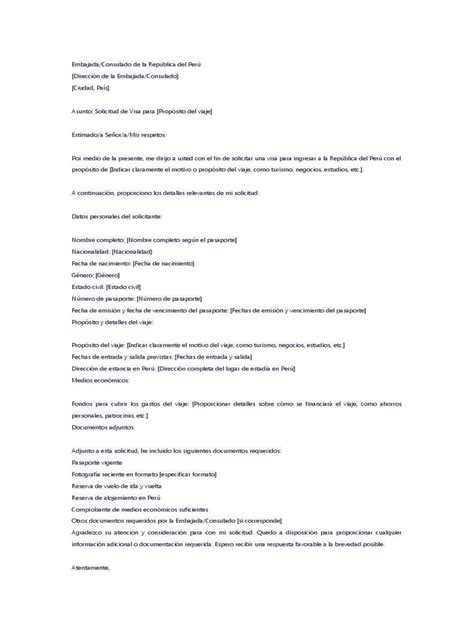 Modelo De Carta De Solicitud De Visa Pdf