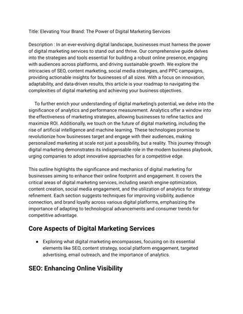 Ppt Title Elevating Your Brand The Power Of Digital Marketing