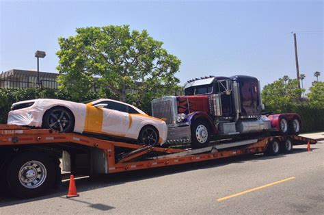 Spied Transformers Optimus Prime Bumblebee Camaro Outside Paramount