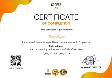 completed data science internship at coderscave tanay kapoor posted