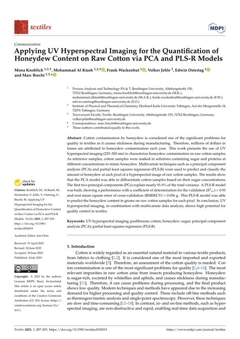 (PDF) Applying UV Hyperspectral Imaging for the Quantification of Honeydew Content on Raw Cotton ...