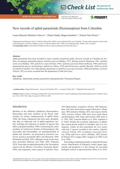 Pdf New Records Of Aphid Parasitoids Hymenoptera From Colombia