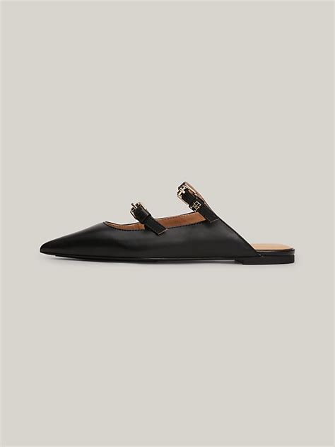 Leather Pointed Toe Ballerina Mules Black Tommy Hilfiger