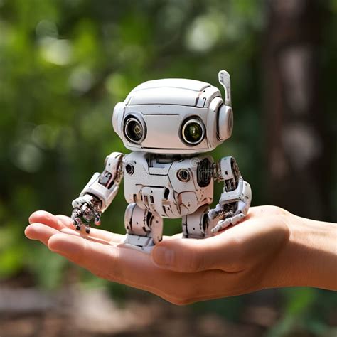 Robot On Hand Human Hand Holding Small Robot Artificial Intelligence