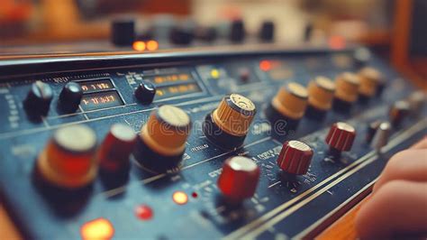 Close Up Of Vintage Radio With Tuning Knobs And Glowing Frequency Indicators Stock Illustration