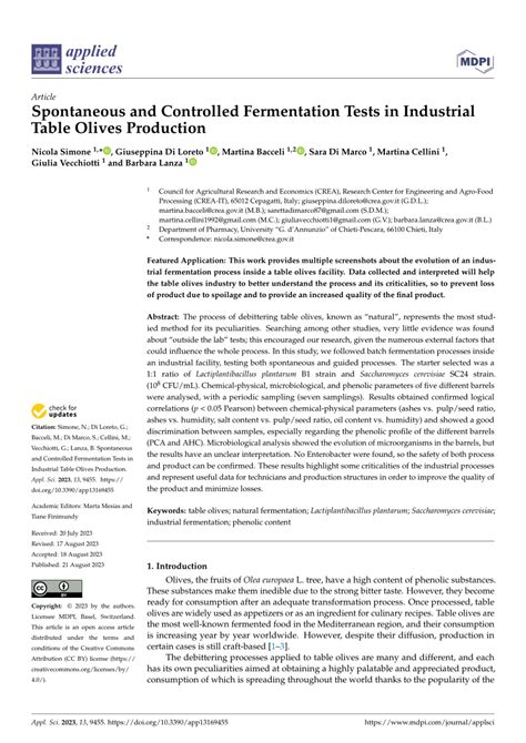 Pdf Spontaneous And Controlled Fermentation Tests In Industrial Table