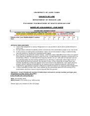 FSAL ASSIGN2 Docx UNIVERSITY OF CAPE TOWN FACULTY OF LAW DEPARTMENT