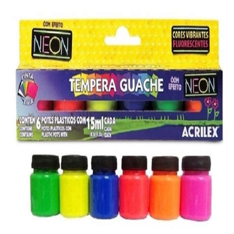 Kit Tinta Tempera Guache 15ml Cada 6 Cores Neon Acrilex Shopee Brasil