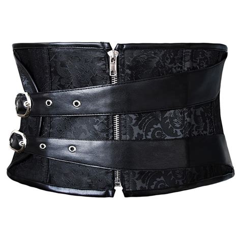Retro Womens Black Brocade Steel Boned Zipper Waist Cincher Underbust