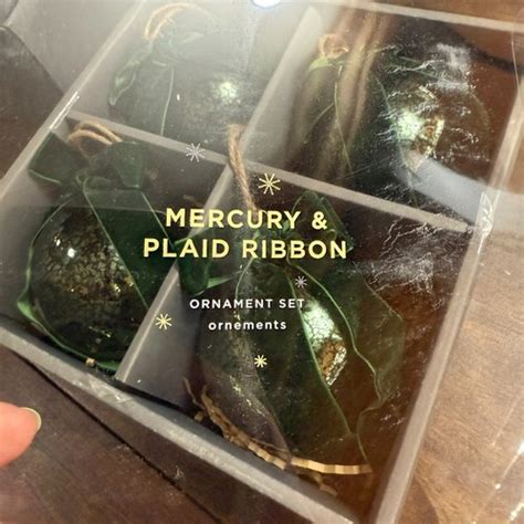 Pottery Barn Mercury Balls W Bows Christmas Tree Ornaments Set Of 4