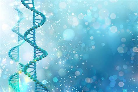 Soft Blue Dna Helix With Sparkling Lights On A Gradient Background Symbolizing Genetic Research