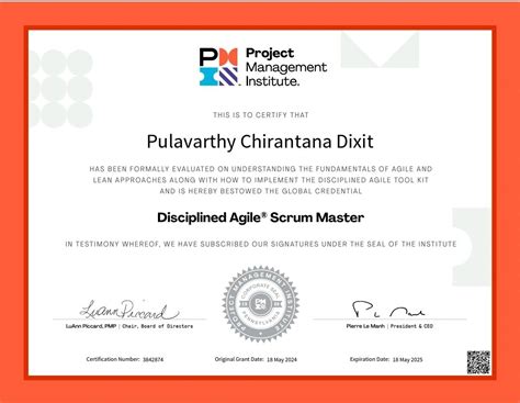Completed Disciplined Agile Scrum Master Certification From Project Management Institute