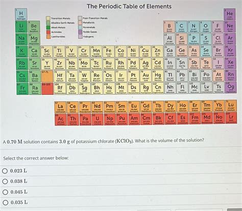 The Periodic Table Of Elements A 070 Mathrmm Solution Contains 30