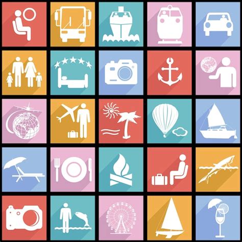 Premium Vector Collection Flat Icons With Long Shadow Travel Symbols