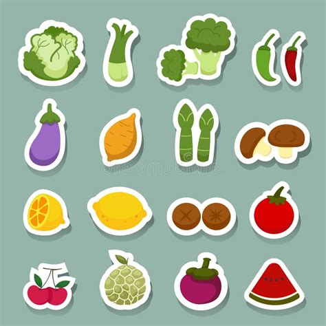 La Colección De Iconos En Las Frutas Y Verduras Ilustraciones Stock