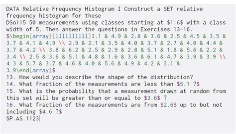 Solved Data Relative Frequency Histogram I Construct A Set