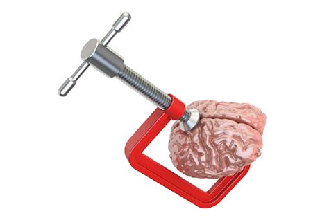인간의 두뇌와 클램프 두통 및 스트레스 개념 3d 렌더링 3차원 형태에 대한 스톡 사진 및 기타 이미지 3차원 형태 감정
