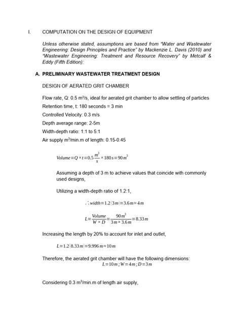Computation On The Design Of Equipment Pdf Sewage Treatment Hydraulic Engineering