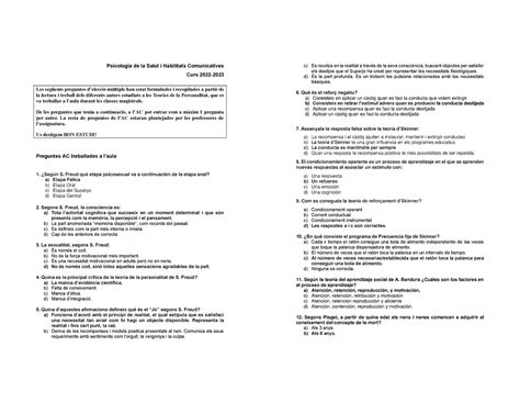 Preguntes Examen AULA Estudiants Psicologia De La Salut I Habilitats