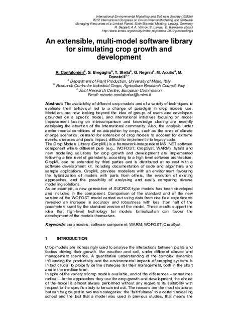 Pdf An Extensible Multi Model Software Library For Simulating Crop