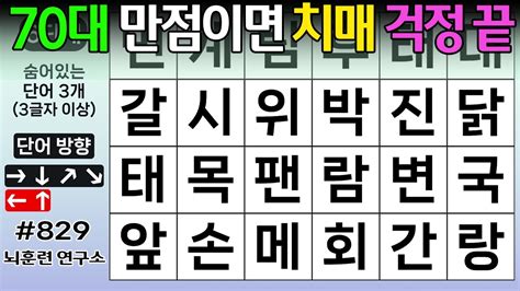 ️ ️ 70대 만점이면 치매 걱정 끝 829 두뇌운동단어퀴즈숨은단어찾기뇌훈련연구소 Youtube