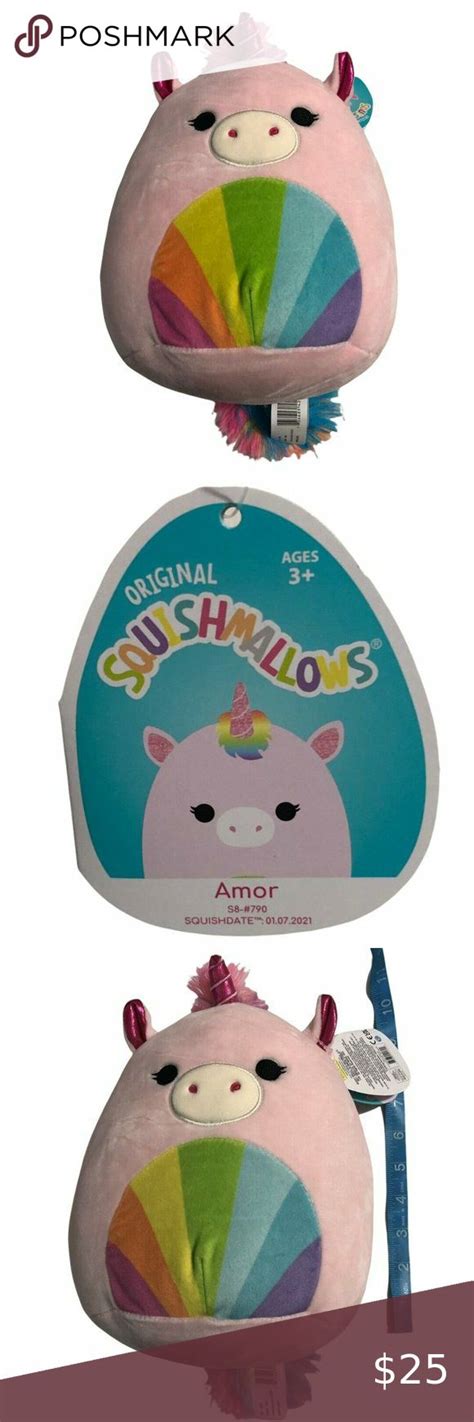 Squishmallows Kellytoy 2021 Stuffed Plush 8 Inch Amor The Pink Rainbow
