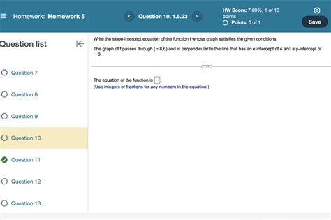 Solved Question List Write The Slope Intercept Equation Of Chegg
