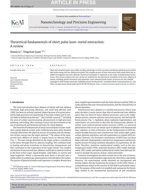 Pdf Theoretical Fundamentals Of Short Pulse Laser Metal Interaction