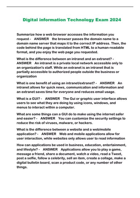 Digital Information Technology Exam 2024 Digital Information