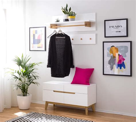 Tenabo Wandgarderobe Holz Eiche Weiß Mørteens Cocoli