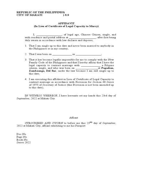 Affidavit Of Legal Capacity To Marriage Spanish 1111 Pdf