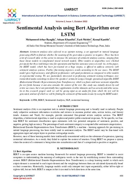 Pdf Sentimental Analysis Using Bert Algorithm Over Lstm